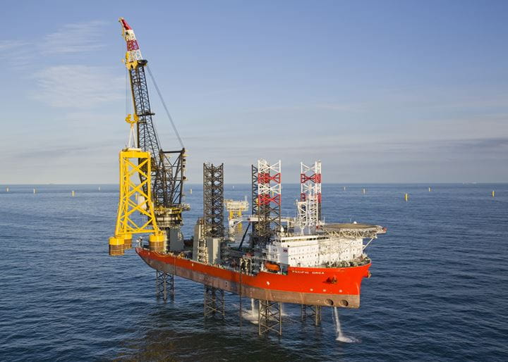 The 850 tonnes suction bucket jacket foundation has been sucked into ...